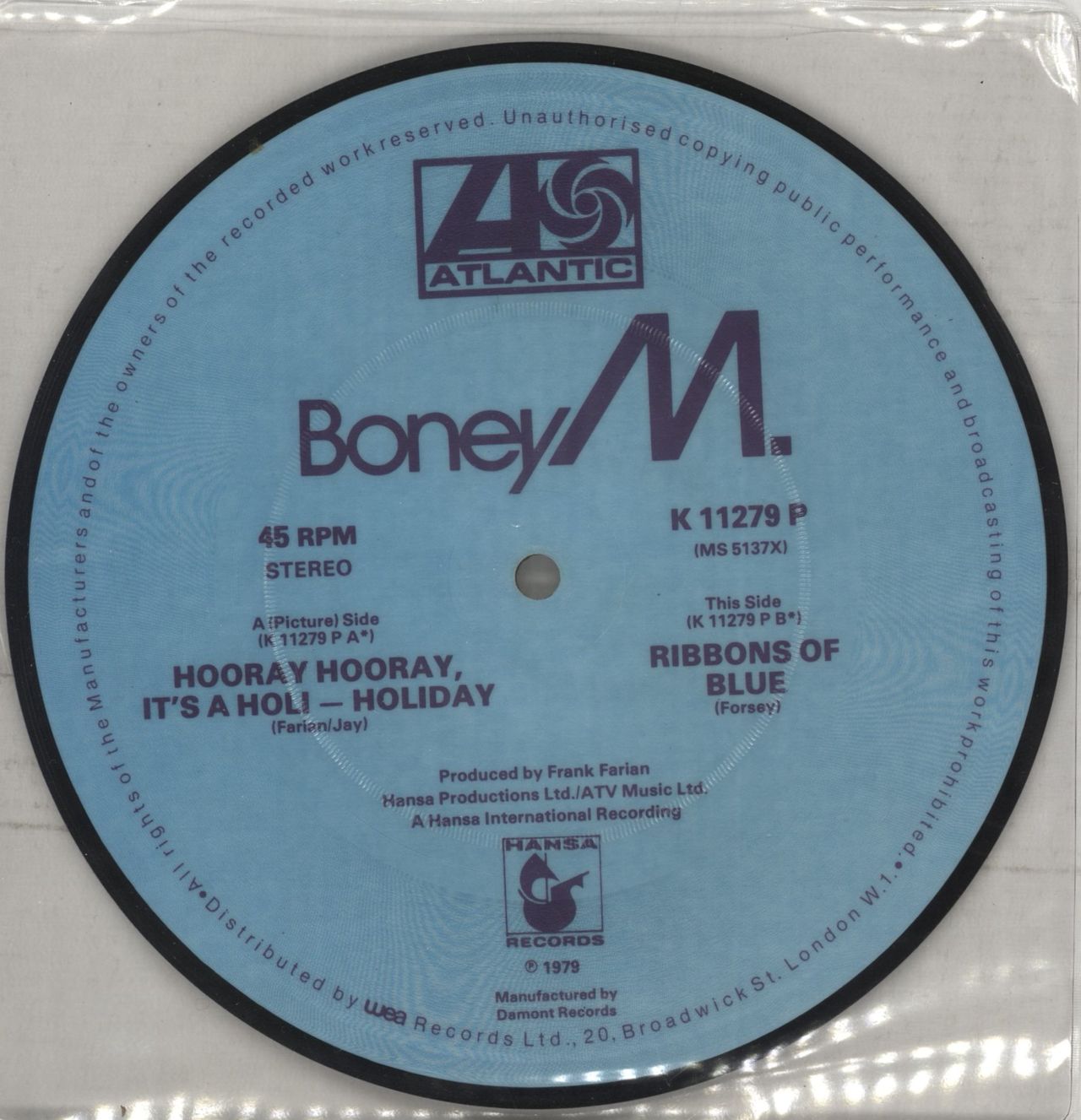 Boney M Hooray! Hooray!, It's A Holi-Holiday UK 7" picture disc ...