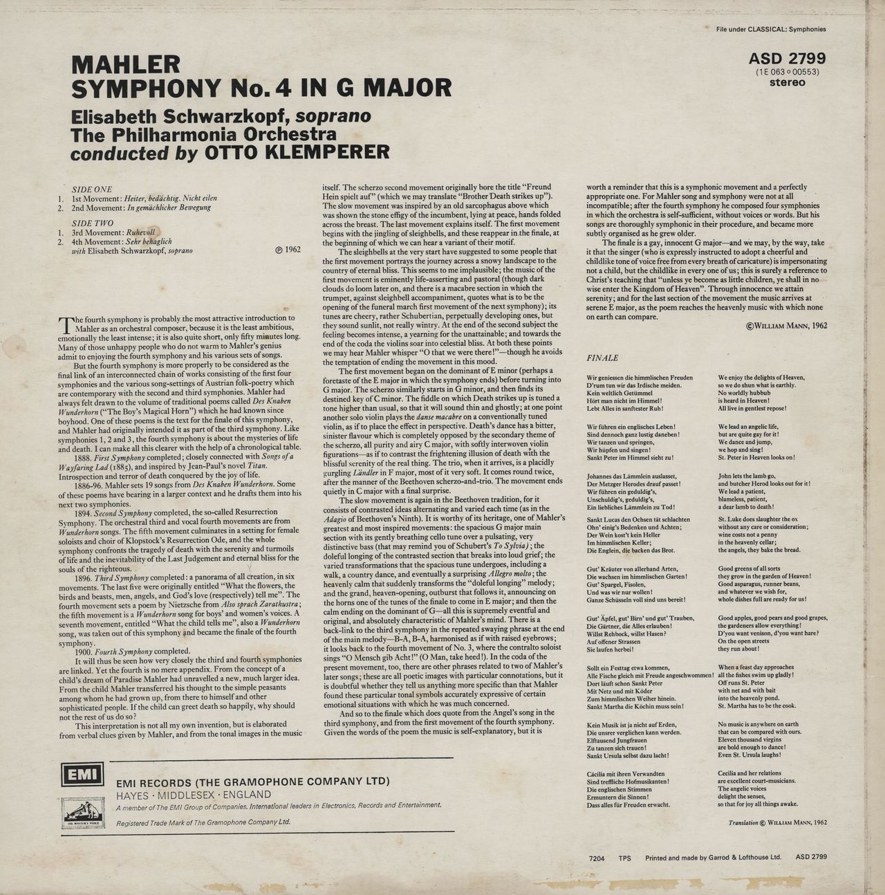 Gustav Mahler Symphony No. 4 UK Vinyl LP — RareVinyl.com