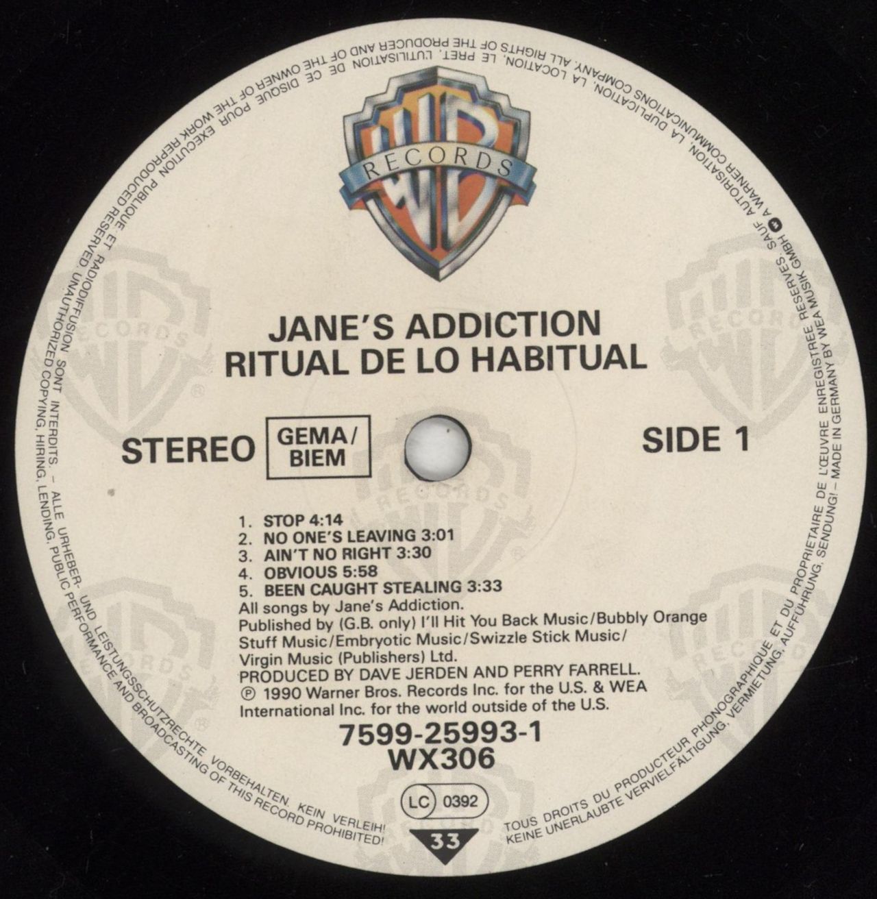 Janes Addiction Ritual De Lo Habitual - EX + Ticket Stub UK Vinyl LP ...