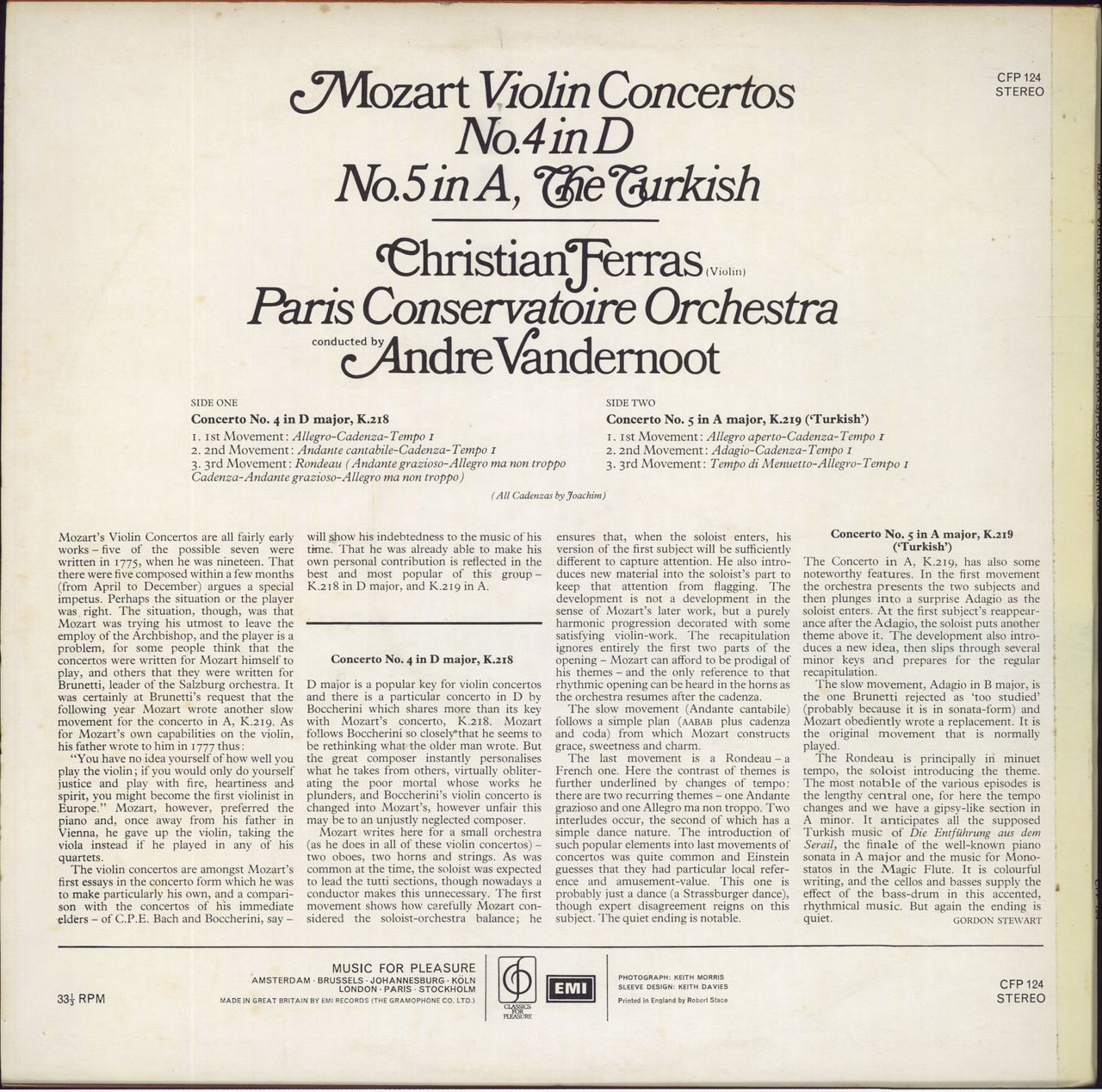 Christian Ferras Mozart Violin Concertos No. 4 in D & No. 5 in A, The — RareVinyl.com