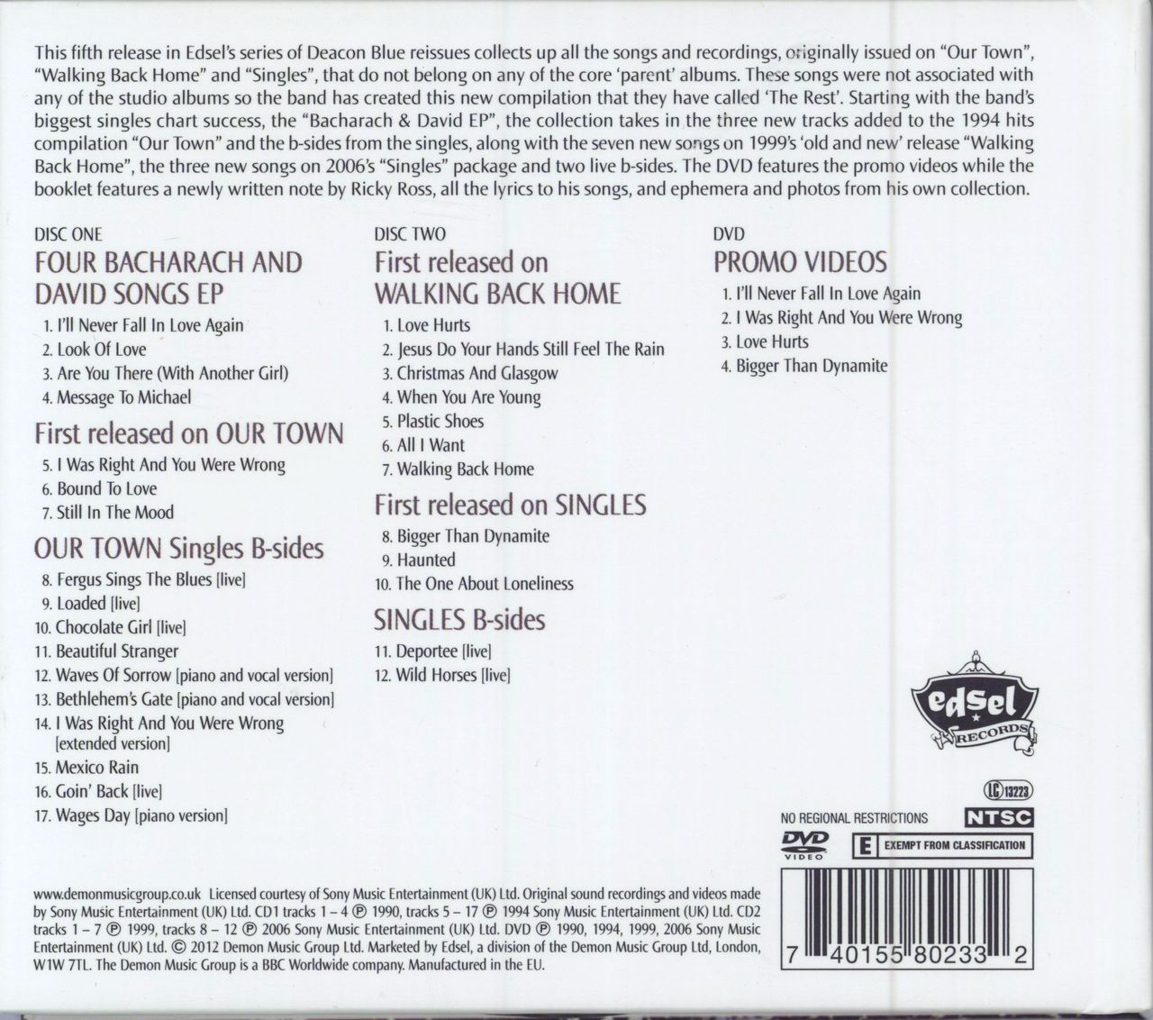 Deacon Blue The Rest: Deluxe Edition UK 3-disc CD/DVD Set — RareVinyl.com