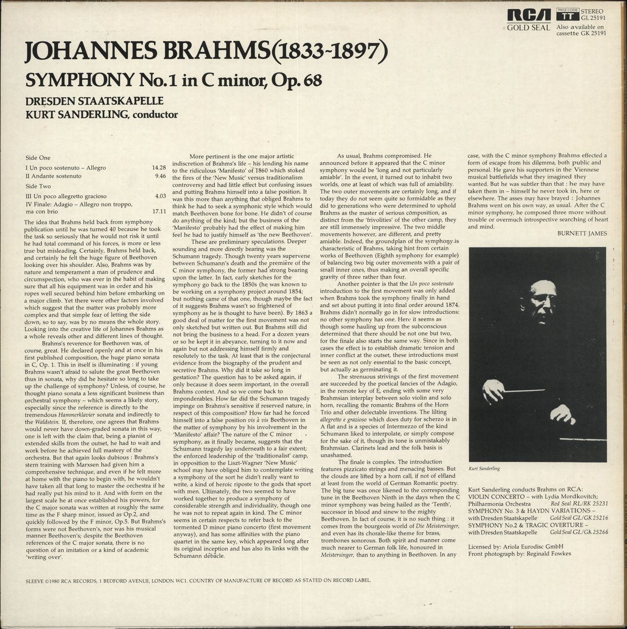 Johannes Brahms Brahms: Symphony No. 1 In C Minor, Op.68 UK 7" vinyl — RareVinyl.com