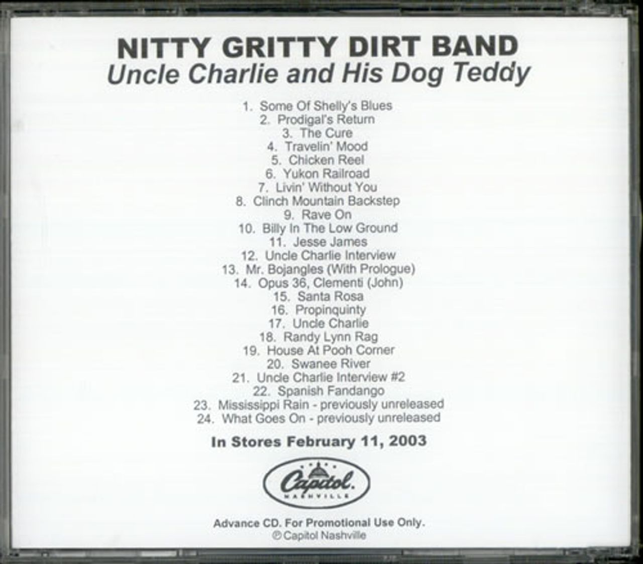 Nitty Gritty Dirt Band Uncle Charlie & His Dog Teddy US Promo CD-R ace ...