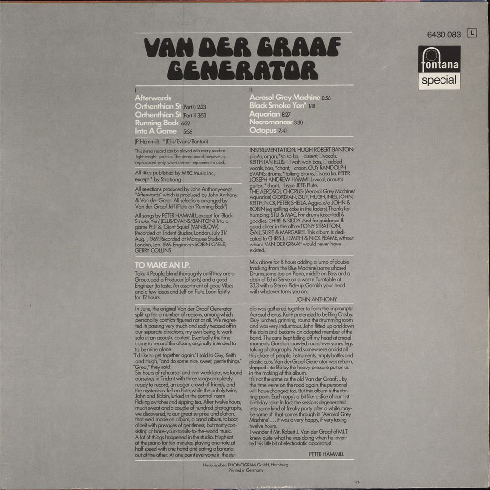 Van Der Graaf Generator The Aerosol Grey Machine German Vinyl LP ...